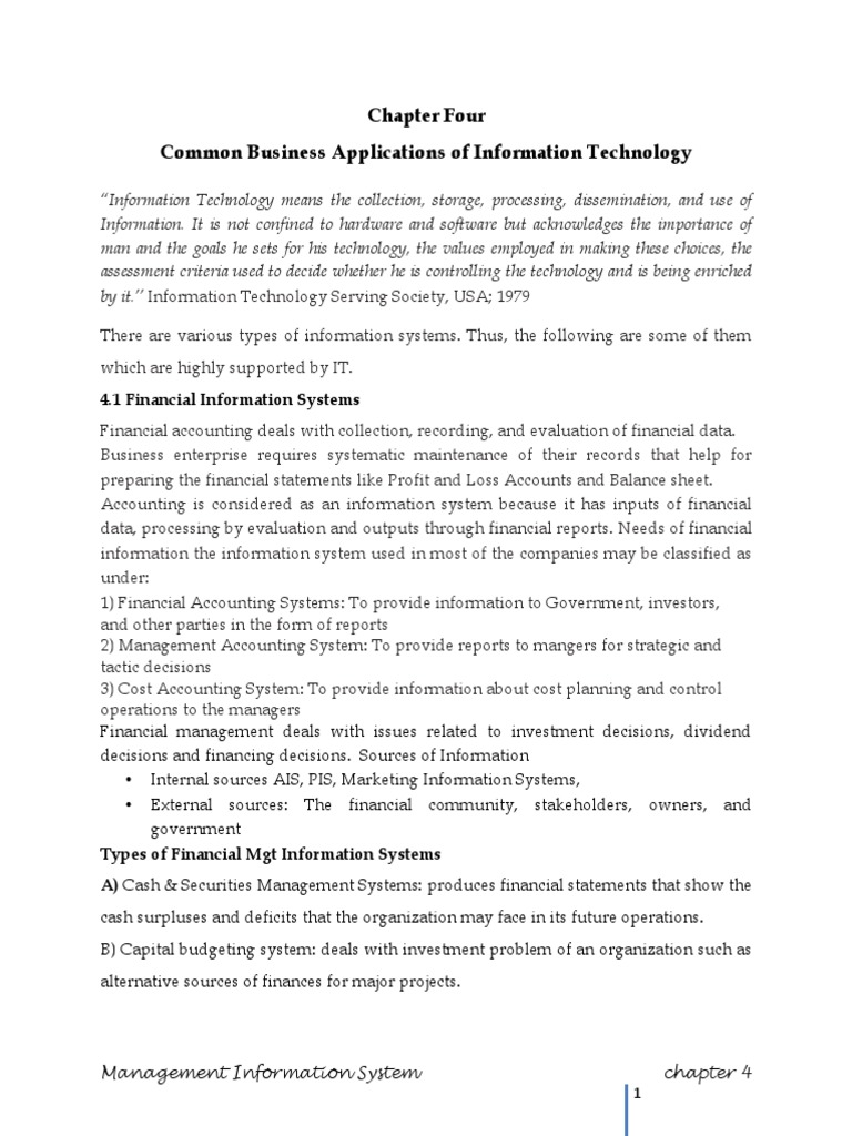 Chapter Four Common Business Applications of Information Technology ...