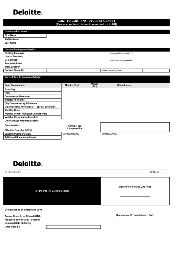 CTC Data Sheet for Employment Candidates | PDF