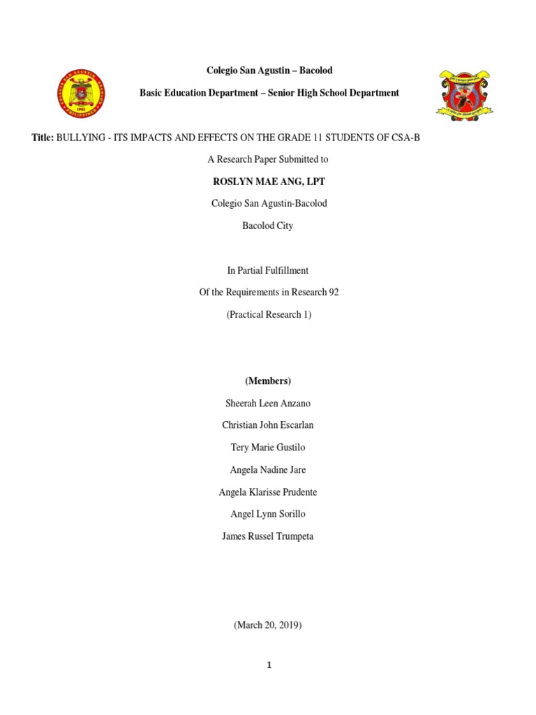 Bullying Effects on CSA-B Grade 11 Students | PDF | Bullying ...