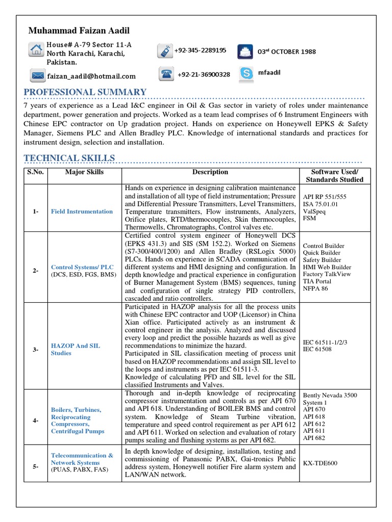 Lead I&C Engineer resume summary | PDF | Programmable Logic Controller | Instrumentation