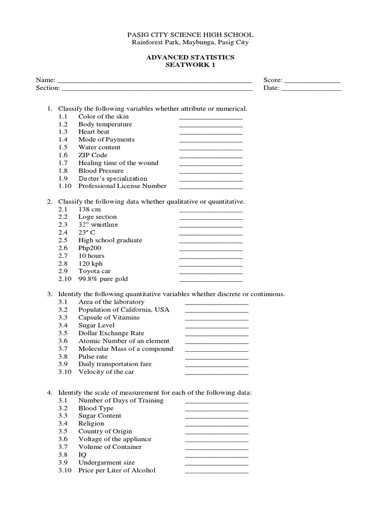 Statistics Worksheets | PDF | Correlation And Dependence | Test ...