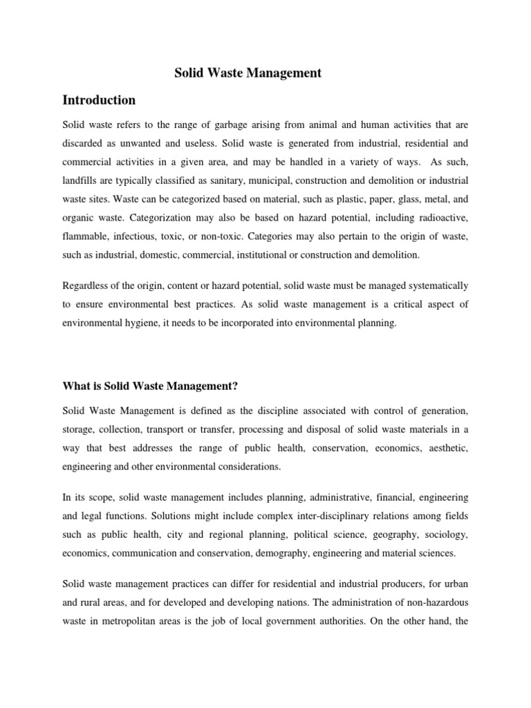 Article On Solid Waste Management | PDF | Waste Management | Municipal ...