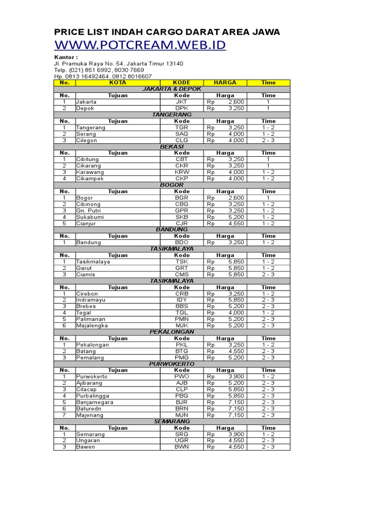 Tarif Indah Cargo | PDF
