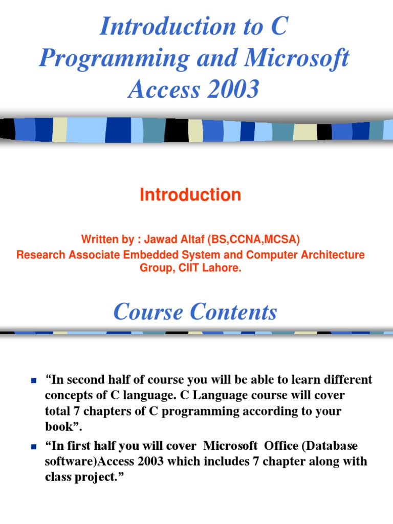 C Language and Microsoft Access Introduction | PDF | C (Programming Language) | Programming Language