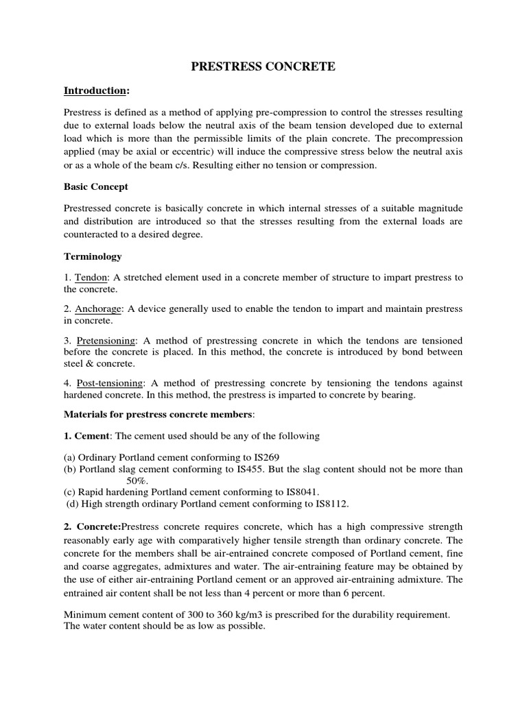 Article On Prestress Concrete | PDF | Prestressed Concrete | Chemical ...