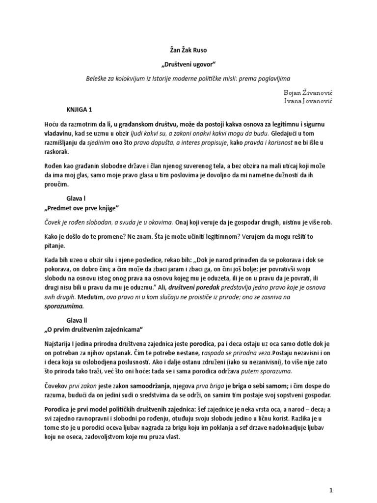 Žan Žak Ruso, Društveni Ugovor | PDF