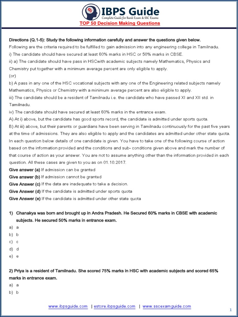 TOP 50 Decision Making Questions | PDF | University And College Admission | Postgraduate Education