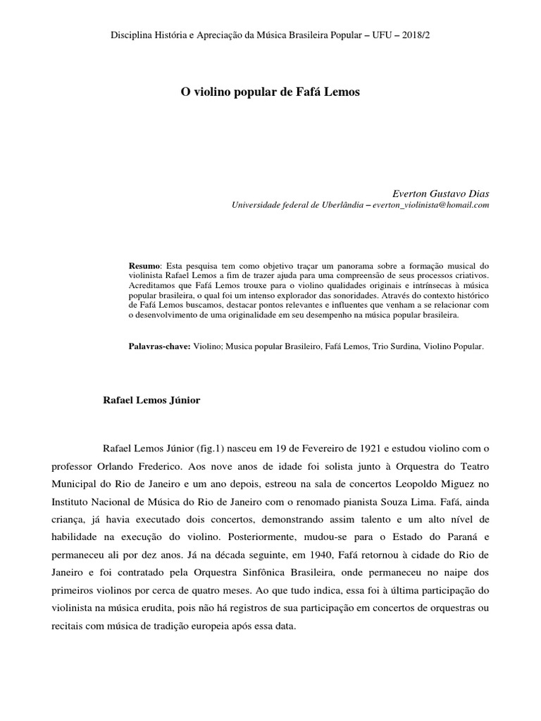 O Violino Popular de Fafá Lemos | PDF | Música popular | Brasil