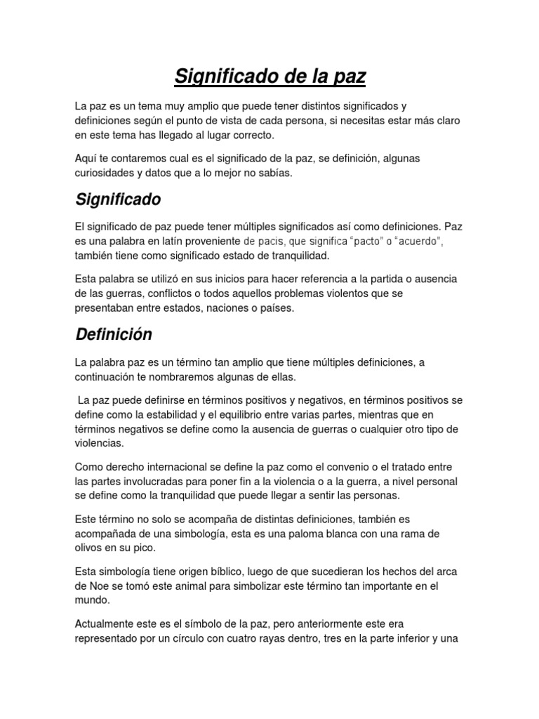Significado de La Paz | PDF | premio Nobel | Paz