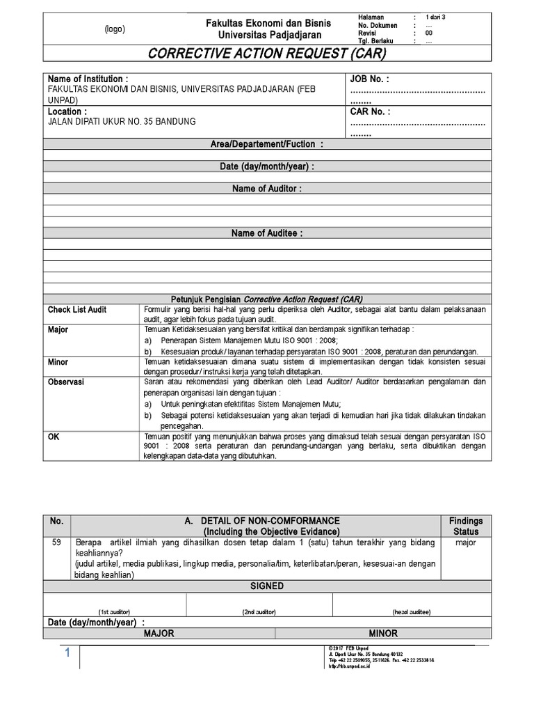 3 Corrective Action Request Ami Feb Unpad 2017 | PDF