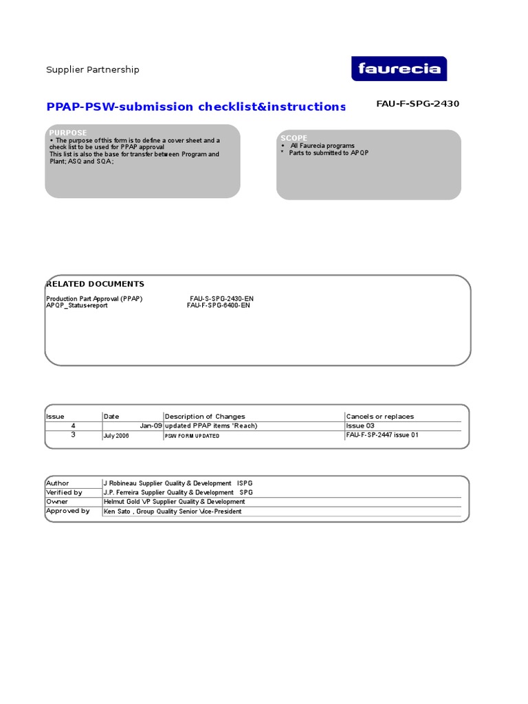 PPAP PSW Submission Checklist | PDF | Specification (Technical Standard ...