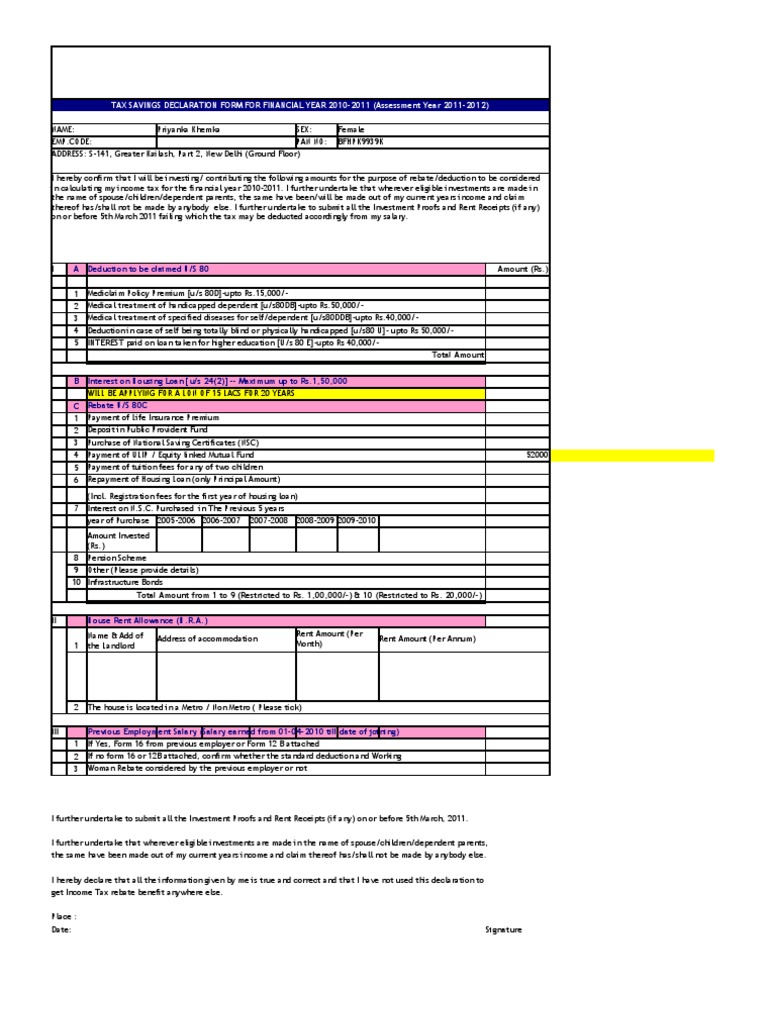 It Declaration Form 2010-2011 | PDF | Government | Government Finances