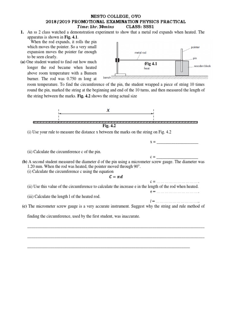 Practical 2019 Ss1 | PDF | Physical Quantities | Physical Sciences