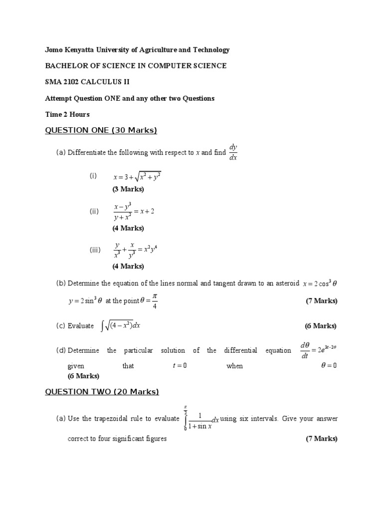 Calculus II Jkuat | PDF | Equations | Sine
