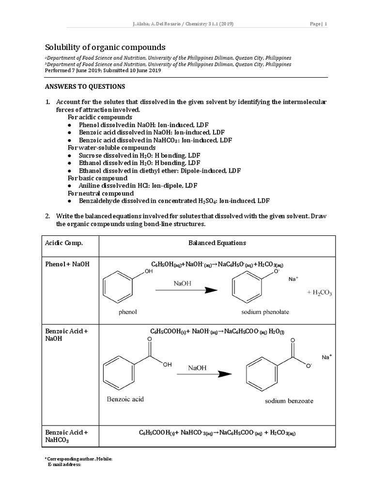 Solubility of Organic Compounds | PDF | Solubility | Solution