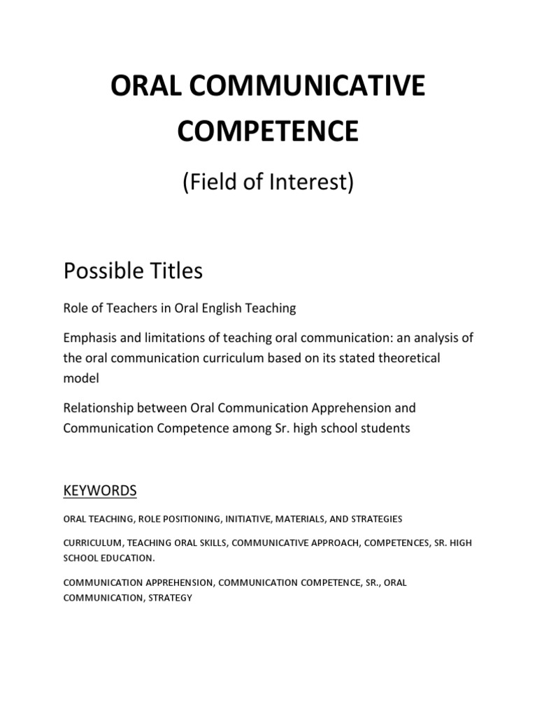 Oral Communication Competence Assessment | PDF | Communication | Action ...