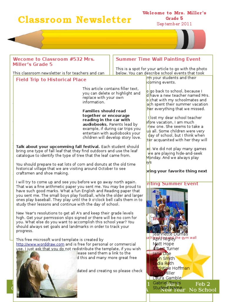 Classroom Newsletter Template | PDF | Homework | Schools