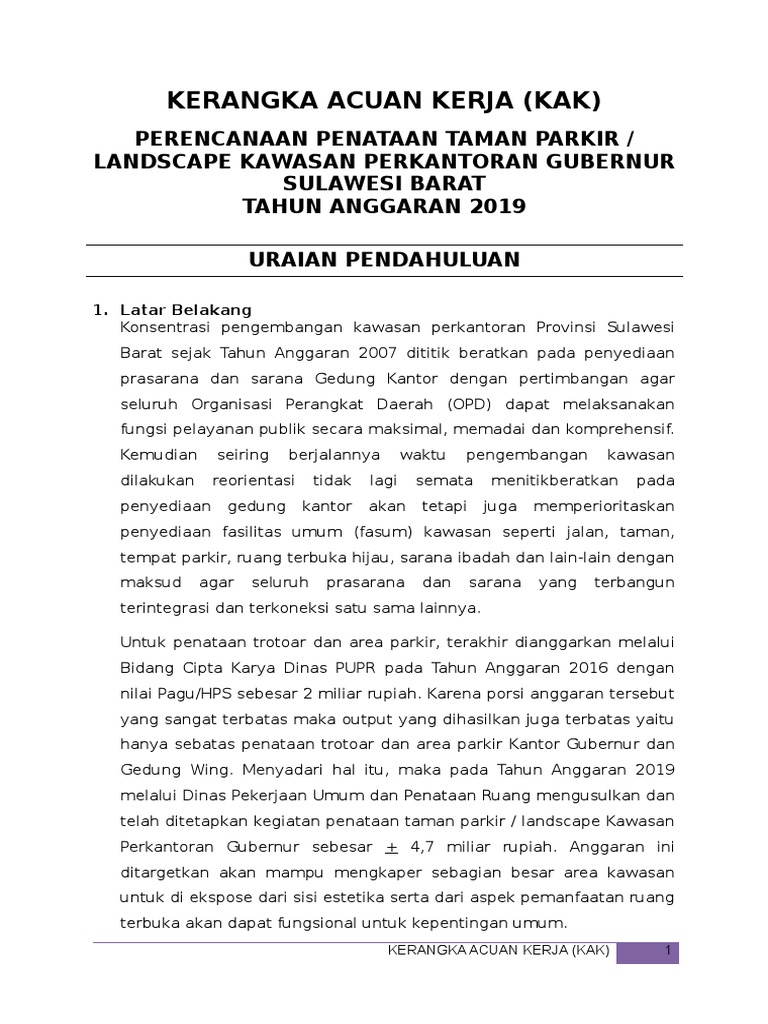 Kak Perencanaan Penataan Taman 2019 1 | PDF