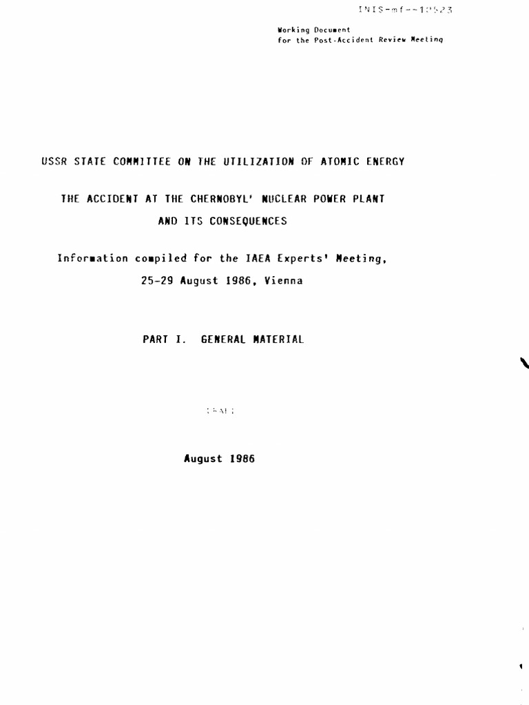 Ussr State Committee On The Utilization of Atomic Energy: August 1986 ...