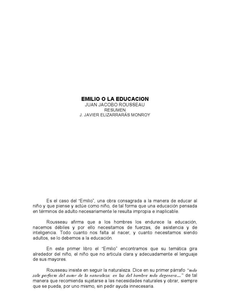 Resumen Del Libro EL EMILIO | PDF | Emile, o sobre educación | Jean ...