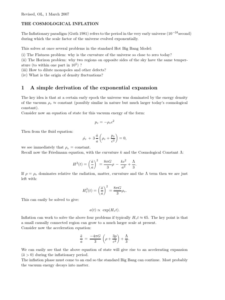 1 A Simple Derivation of The Exponential Expansion | PDF | Inflation ...