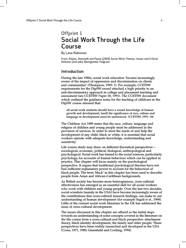 Social Work Through The Life Course: Offprint 1 | PDF | Attachment ...