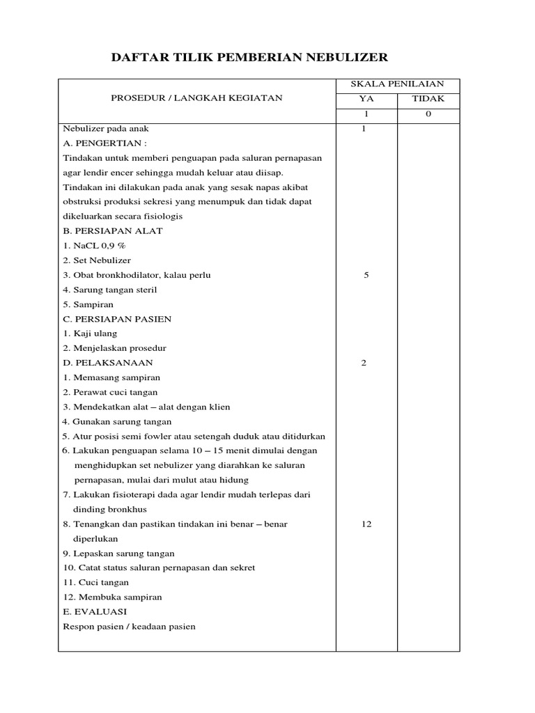 Daftar Tilik Nebulizer | PDF | Sains & Matematika