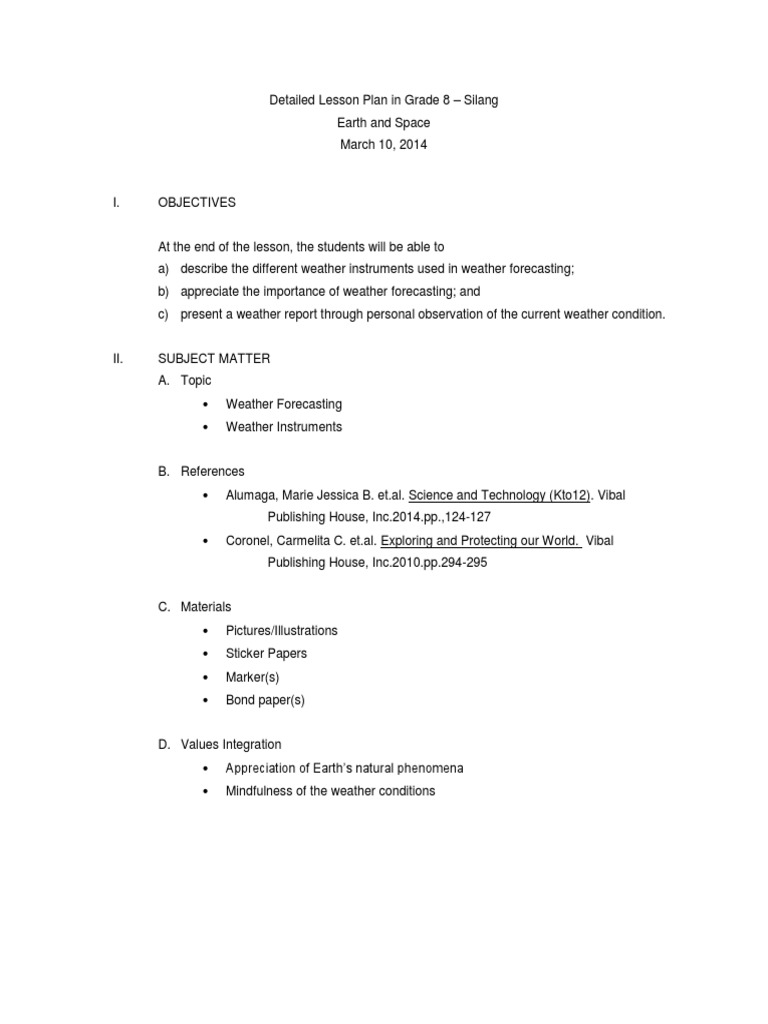 Weather Forecasting in Grade 8 Lesson | PDF | Weather Forecasting ...