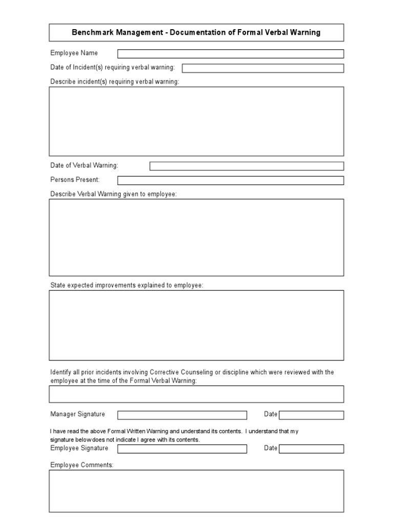 Documentation of Formal Verbal Warning | PDF