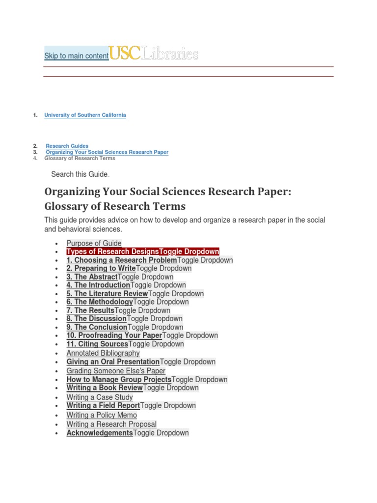 Organizing Your Social Sciences Research Paper: Glossary of Research ...