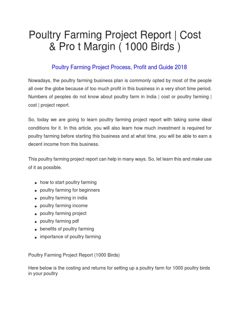 Poultry Farming Project Process Profit and Guide 2018 | PDF | Poultry ...