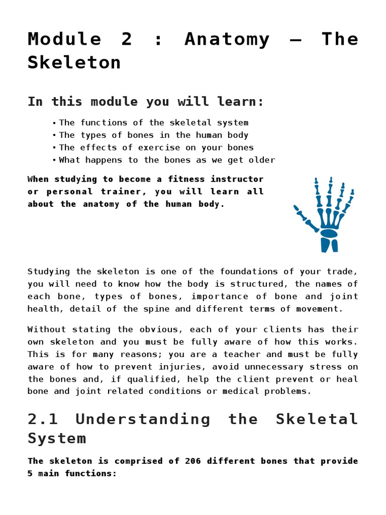 Module 2: Anatomy - The Skeleton: in This Module You Will Learn | PDF ...