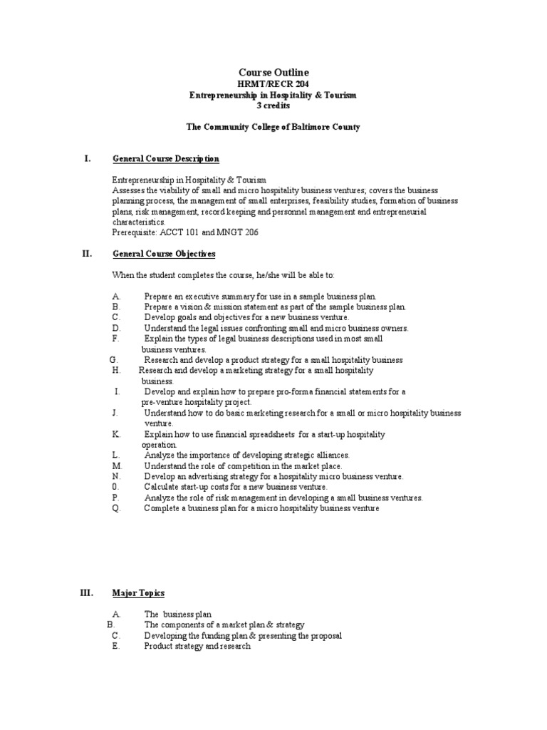 Entrep in Tourism Syllabus | PDF | Business Plan | Entrepreneurship