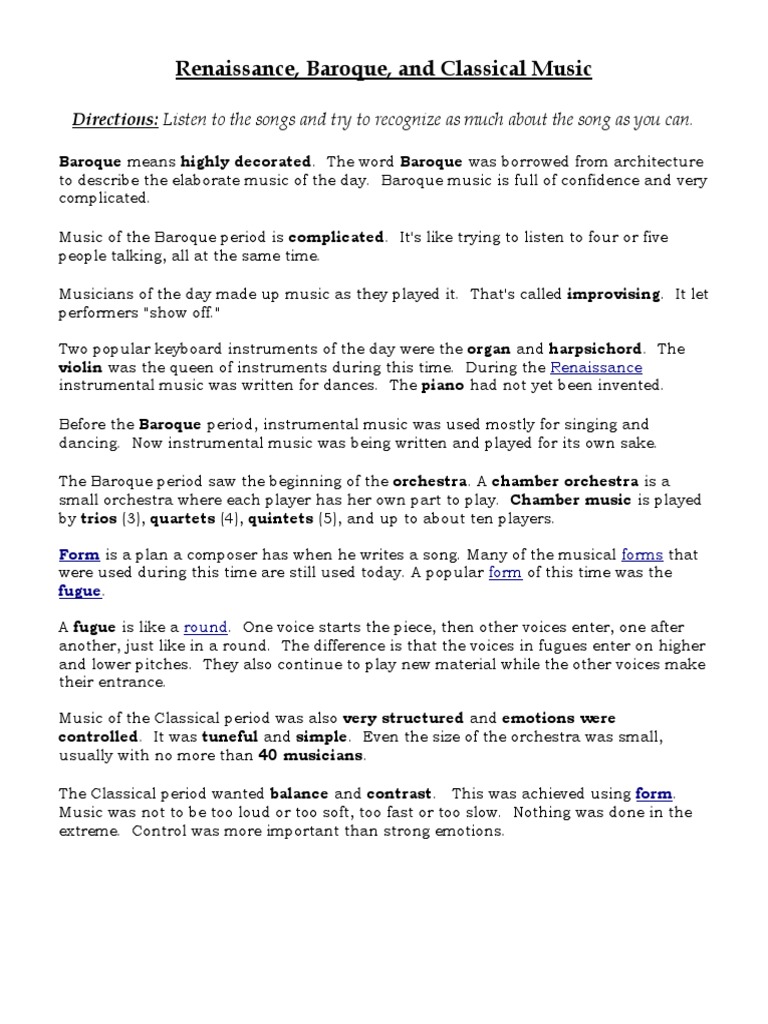 Renaissance Baroque and Classical Music | PDF | Baroque Music | Chamber ...