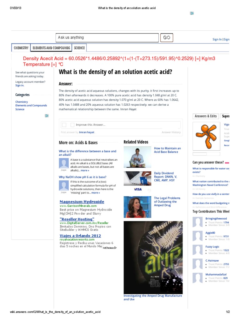 What Is The Density of An Solution Acetic Acid | PDF | Acid | Density