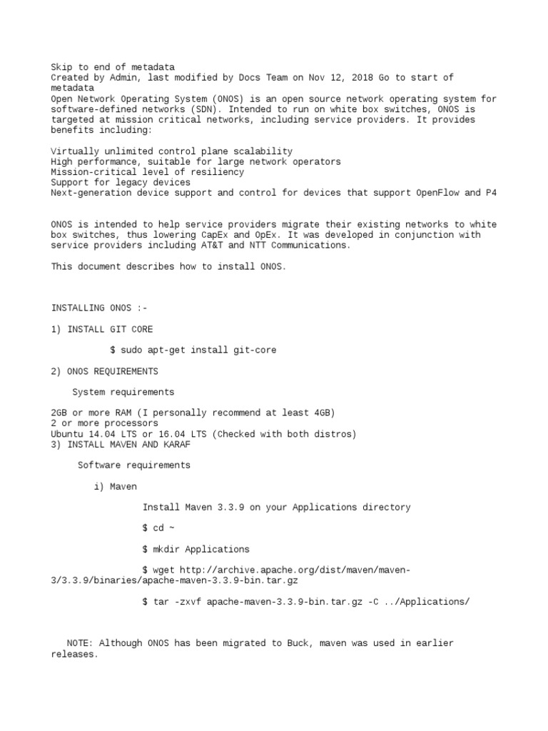 ONOS Installation Guide and Setup | PDF | Ip Address | System Software