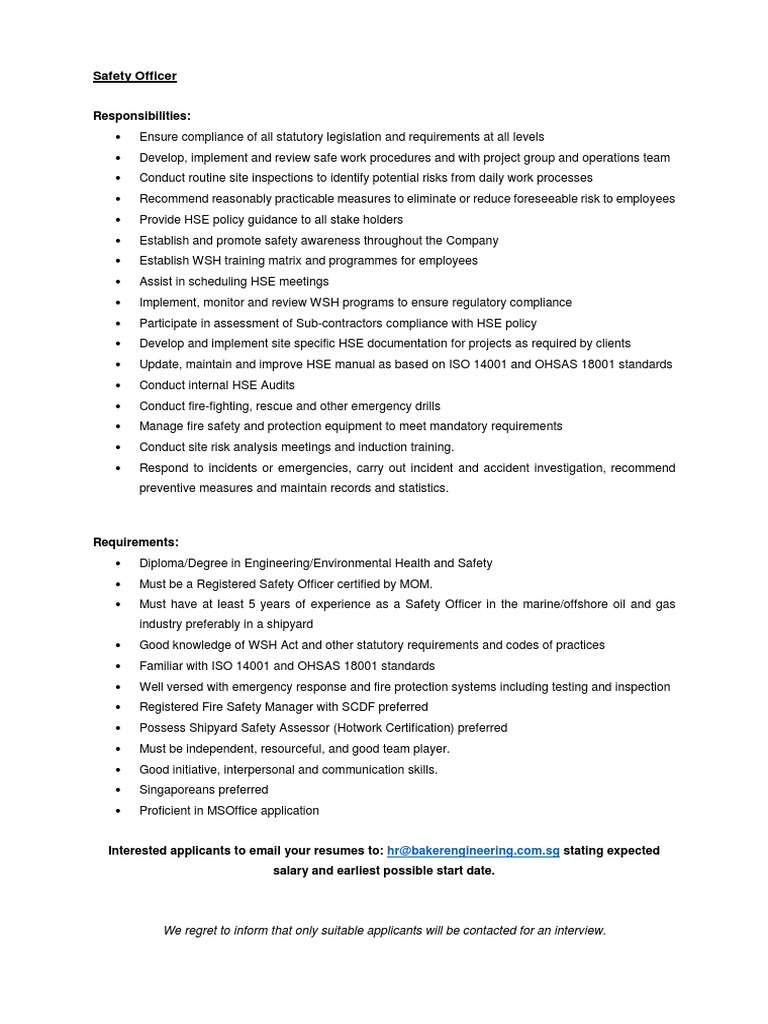 Safety Officer | PDF | Safety | Regulatory Compliance