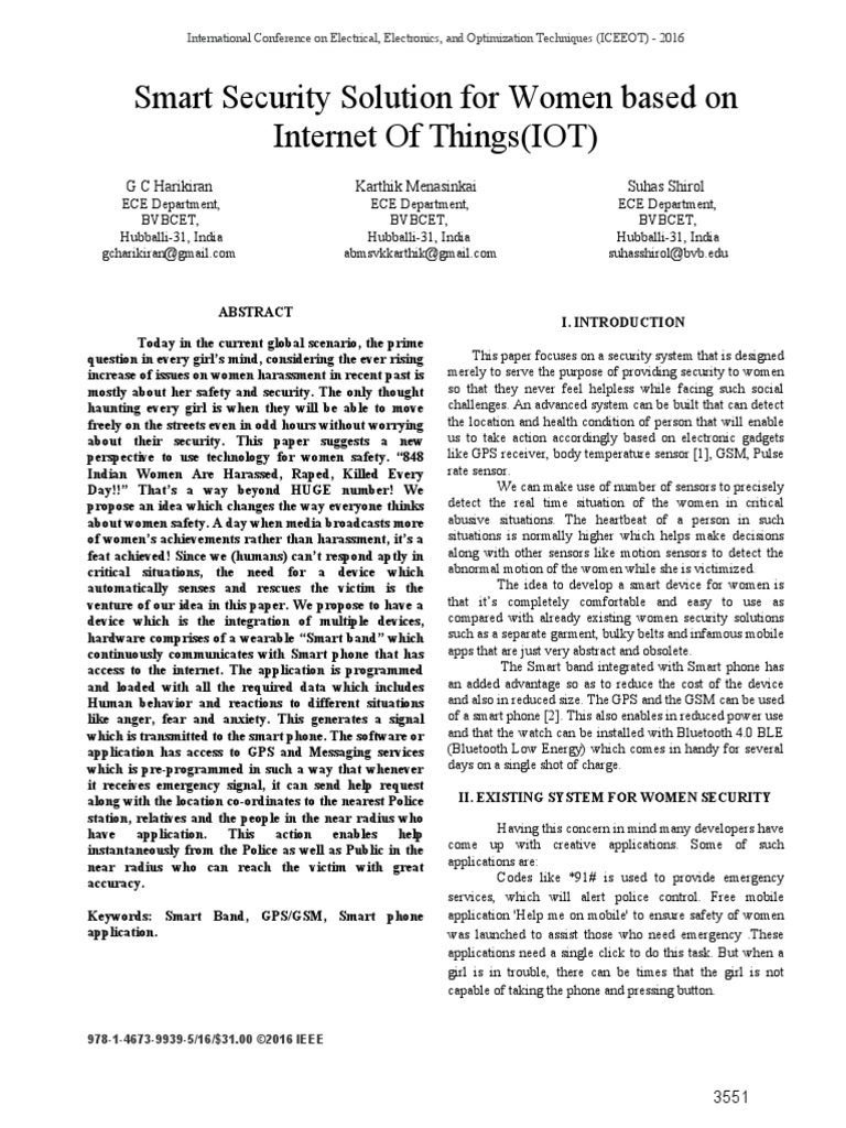 Smart Security Solution For Women Based On Internet of Things (IOT ...