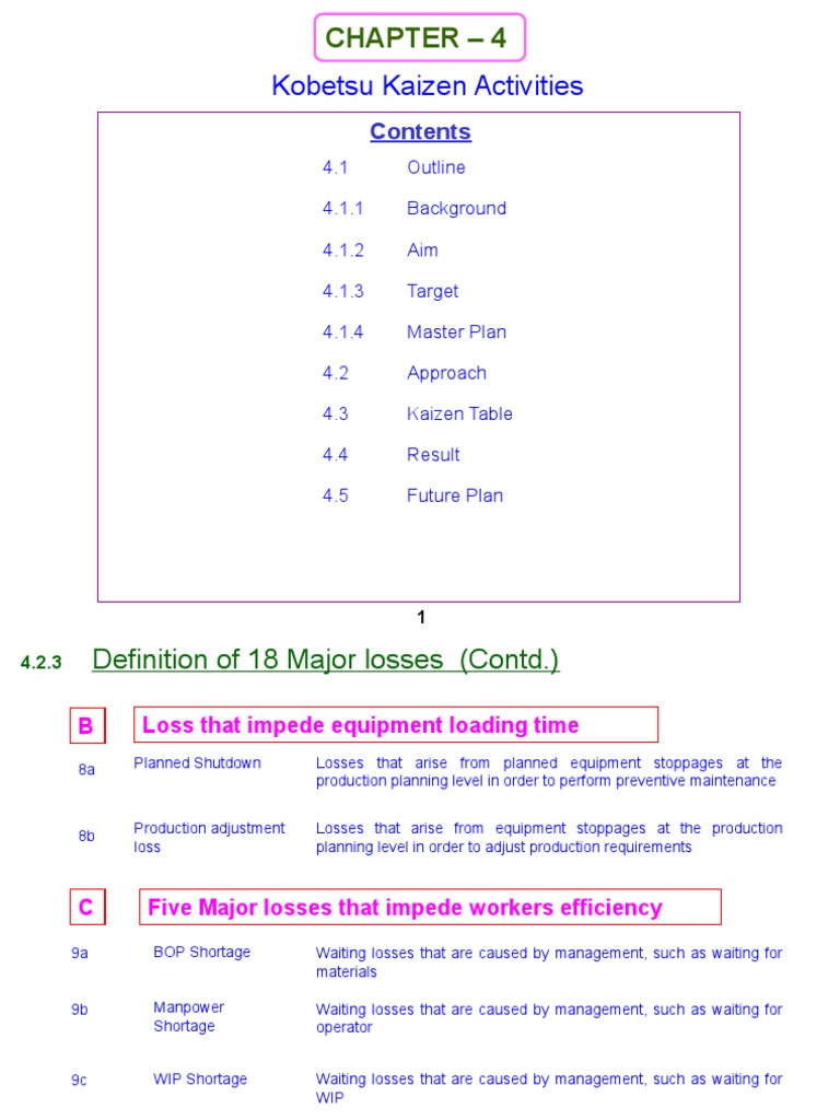 Kobetsu Kaizen Activities: Chapter - 4 | PDF | Mechanical Engineering ...