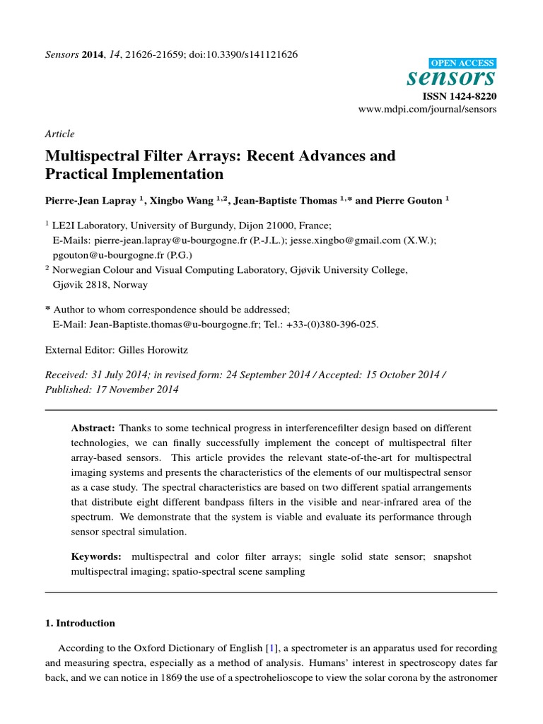Sensors: Multispectral Filter Arrays: Recent Advances and Practical ...