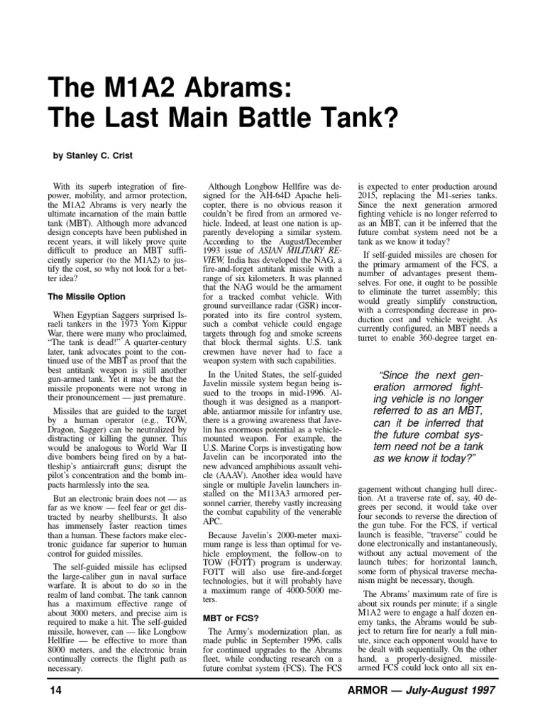 The M1A2 Abrams: The Last Main Battle Tank?: by Stanley C. Crist | PDF ...