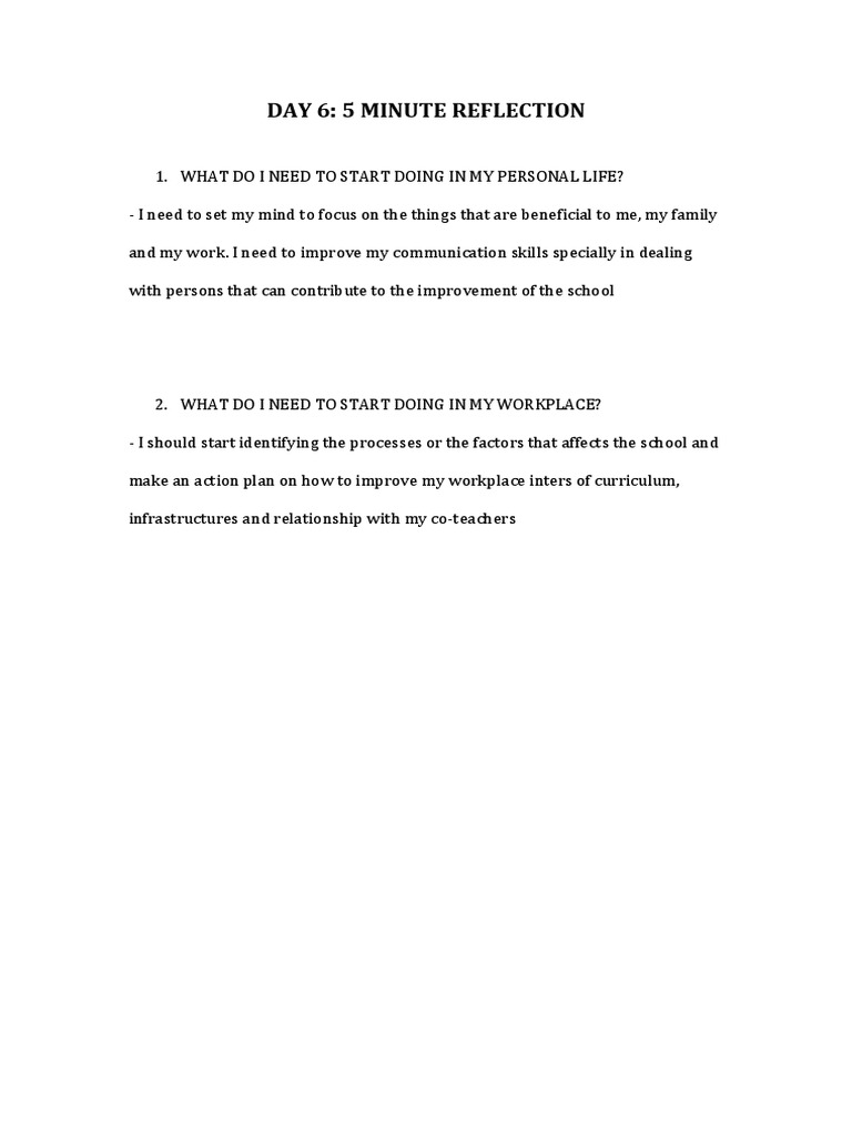 5 Minute Reflection | PDF