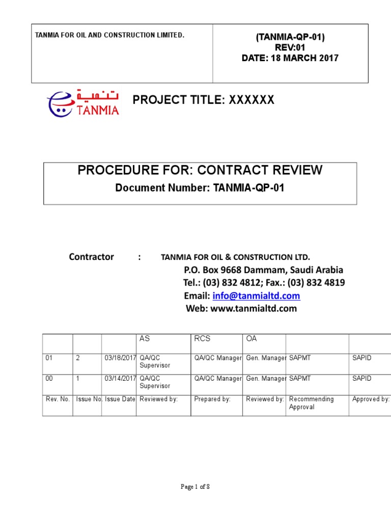 Contract Review Procedure | PDF | Project Manager | Databases