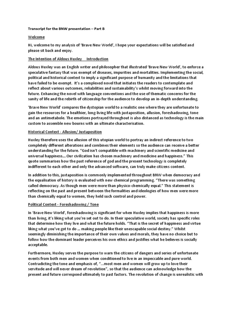 Transcript For The BNW Presentation | PDF | Happiness | Value (Ethics)