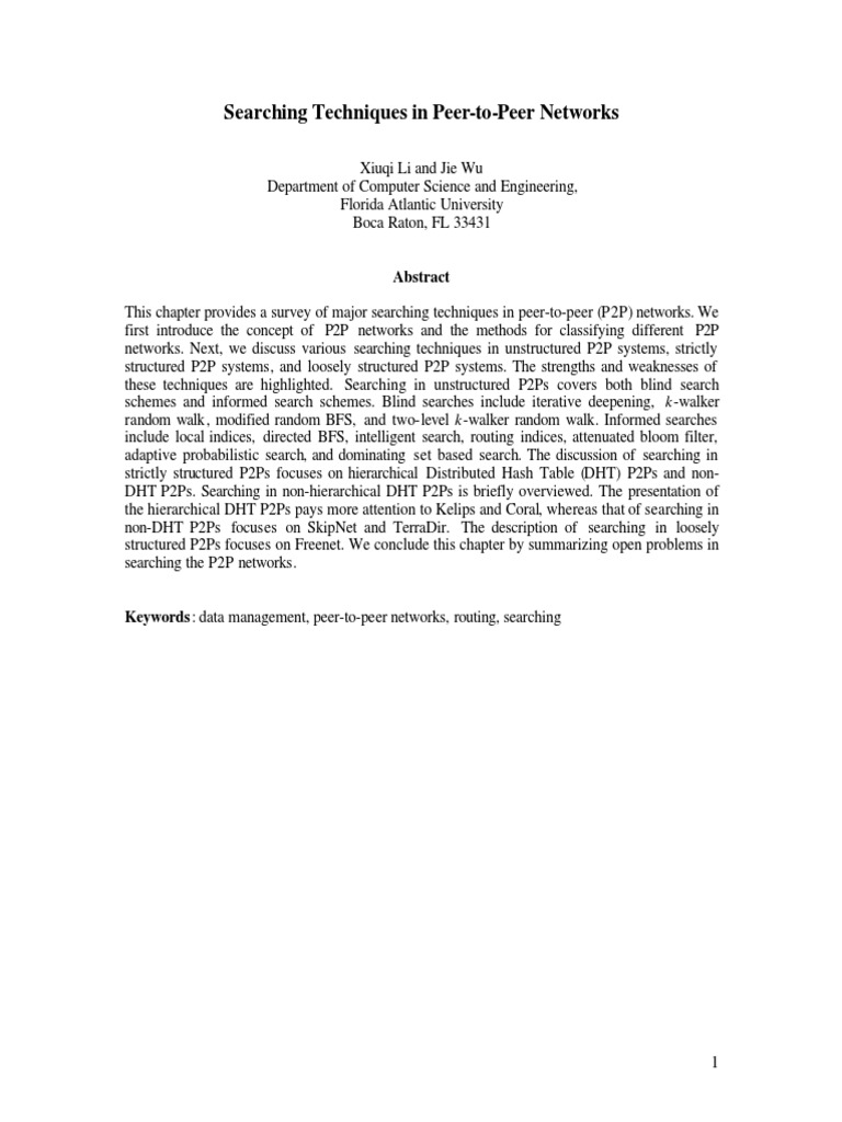 Searching Techniques in Peer-to-Peer Networks | PDF | Peer To Peer ...