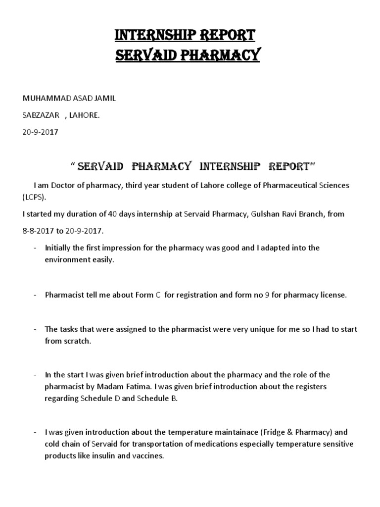 Community Pharmacy Internship Report | Pharmacy | Medical Prescription