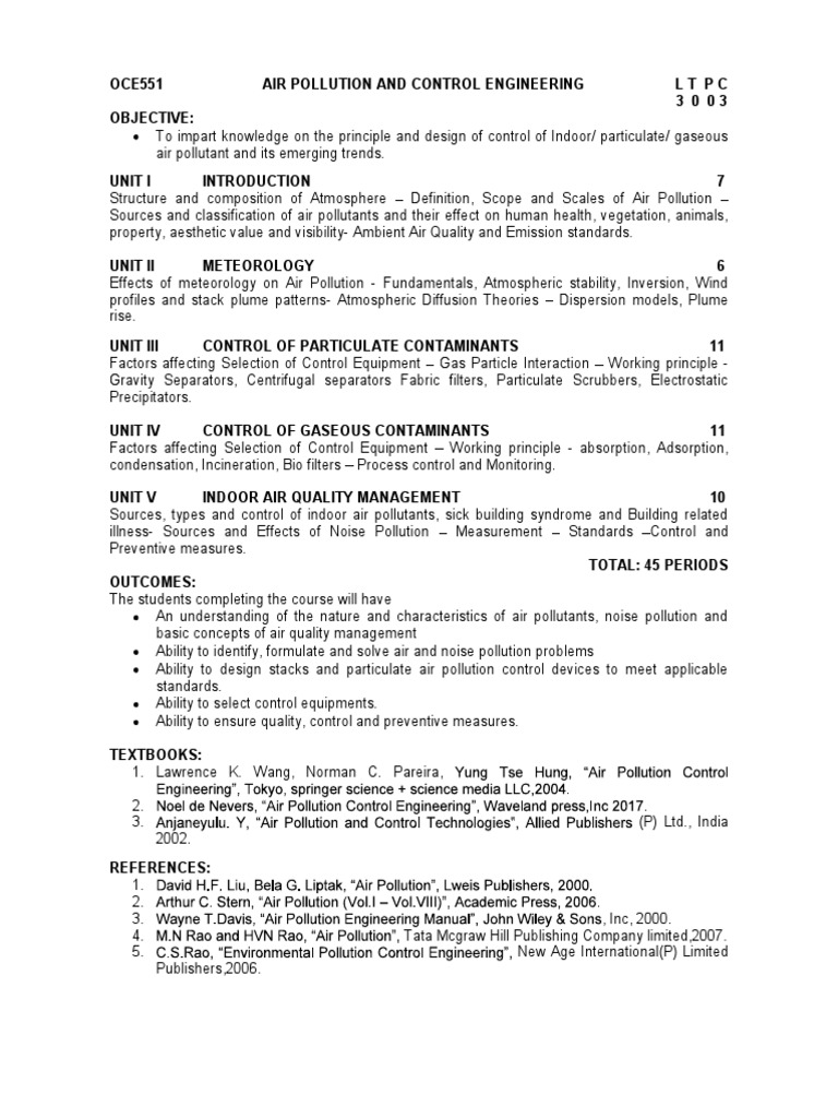Air Pollution Control Engineering Syllabus | PDF | Air Pollution ...
