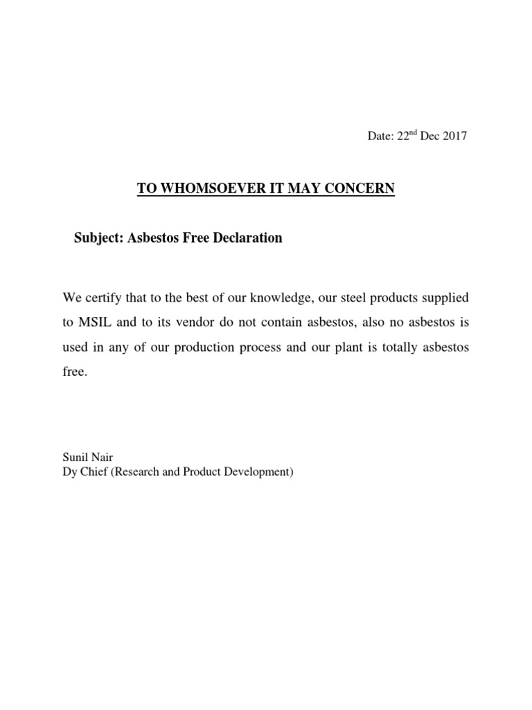 Declaration For Asbestos | PDF