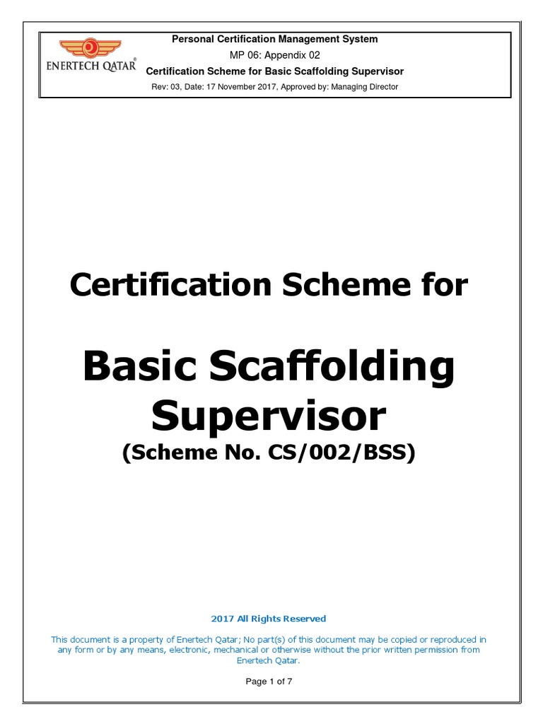 Basic Scaffolding Supervisor Certification | PDF | Scaffolding ...