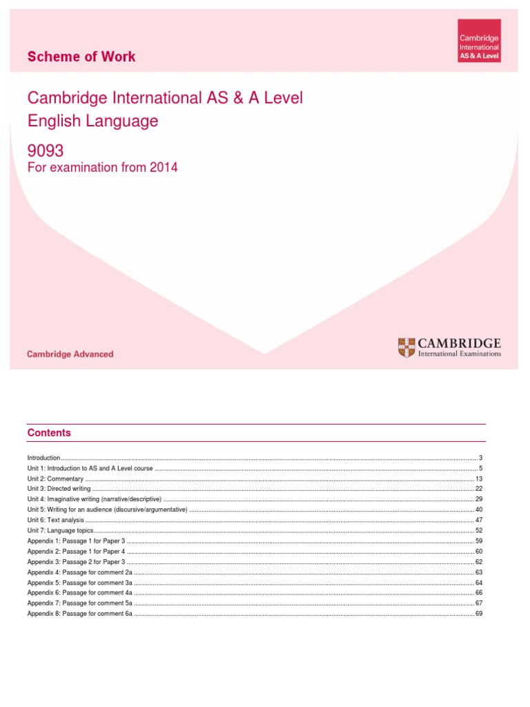 English Scheme of Work For As Level | PDF | Learning | Linguistics